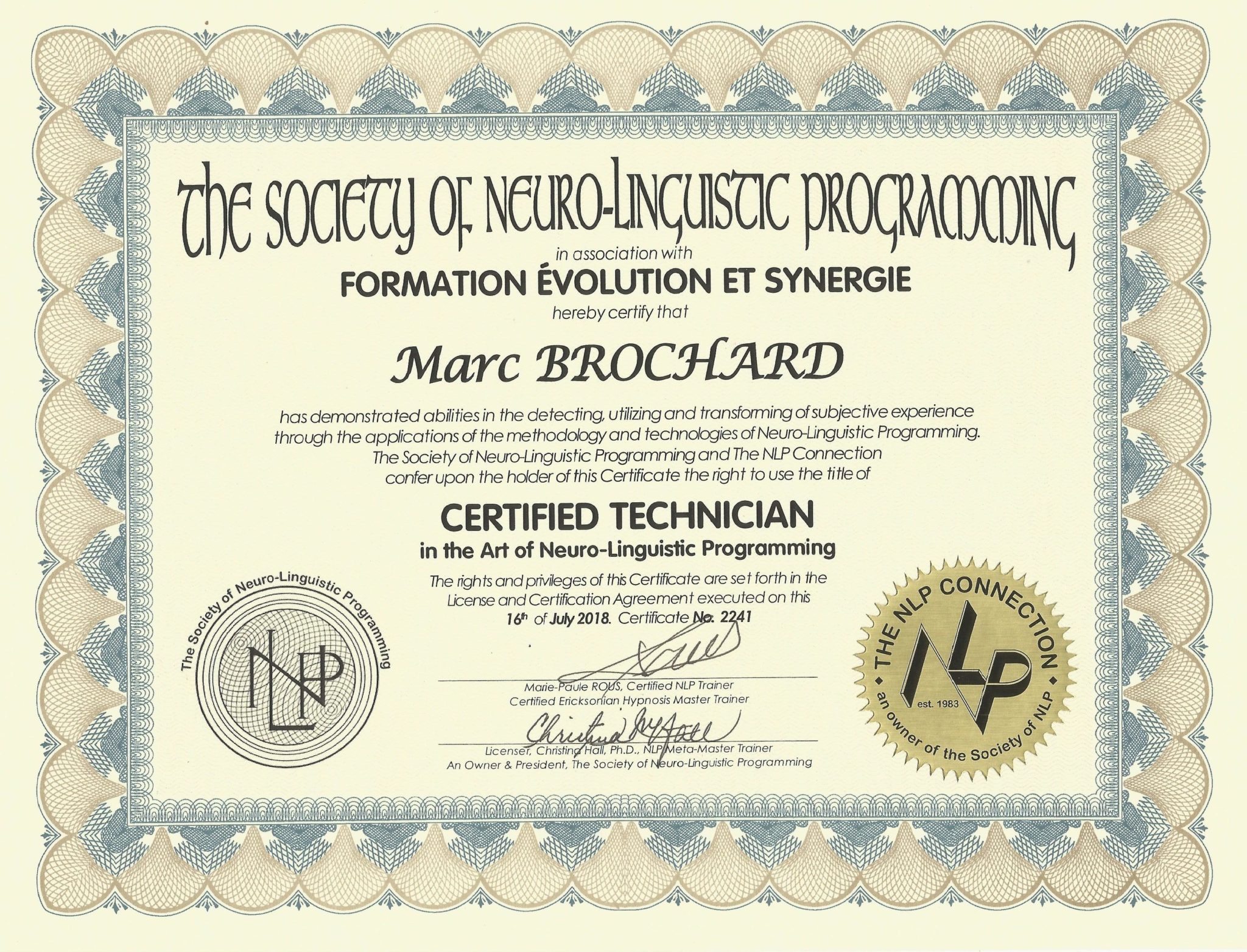 Certification Technicien PNL - Marc Brochard